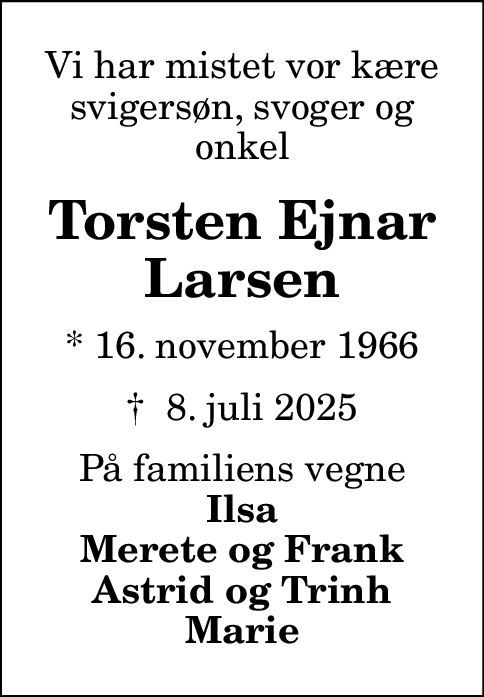 Dødsannonce for Torsten Ejnar Larsen | Nordjyske.dk