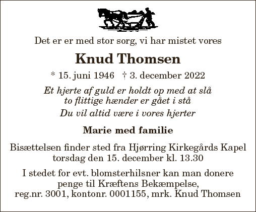 Dødsannonce for Knud Thomsen | Nordjyske.dk