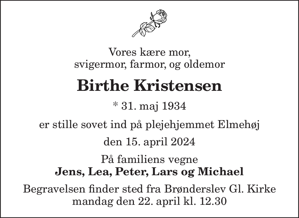 Dødsannonce for Birthe Kristensen | Nordjyske.dk
