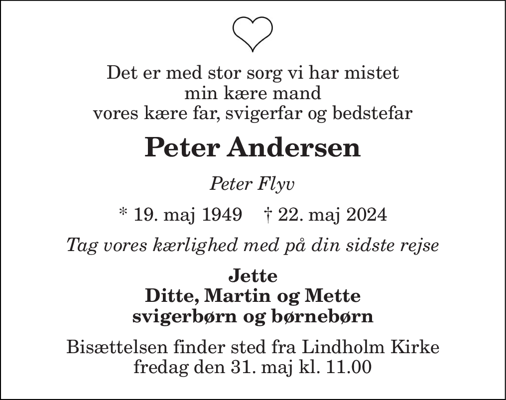 Dødsannonce for Peter Andersen | Nordjyske.dk