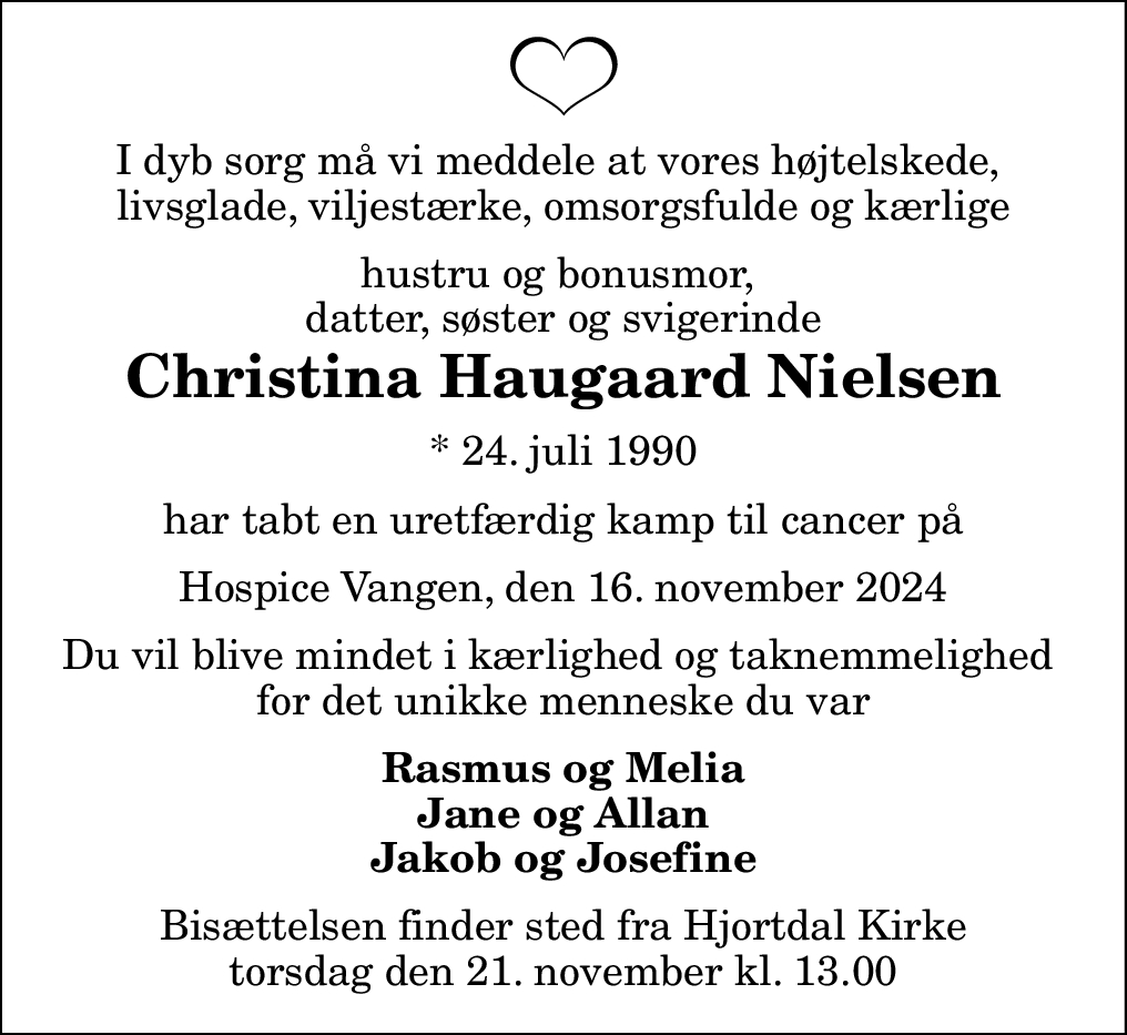 Dødsannonce for Christina Haugaard Nielsen | Nordjyske.dk
