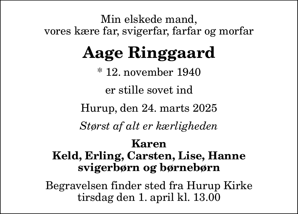 Dødsannonce for Aage Ringgaard | Nordjyske.dk