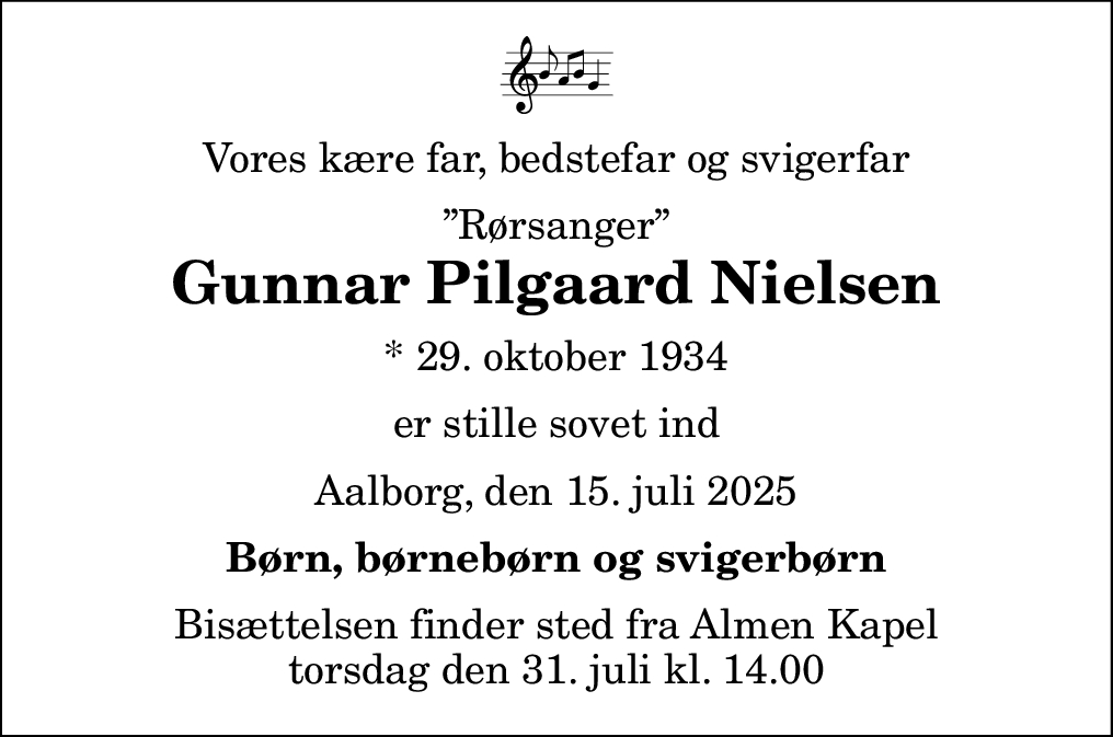 Dødsannonce for Gunnar Pilgaard Nielsen | Nordjyske.dk