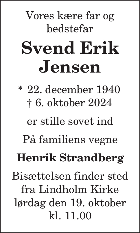 Dødsannonce for Svend Erik Jensen | Nordjyske.dk