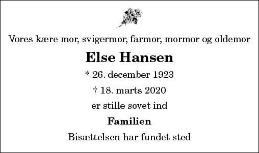 Dødsannonce for Else Hansen | Nordjyske.dk