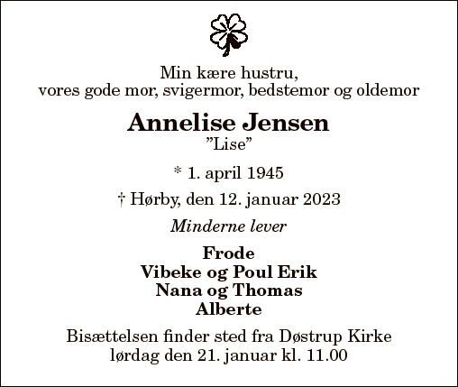Dødsannonce for Annelise Jensen | Nordjyske.dk