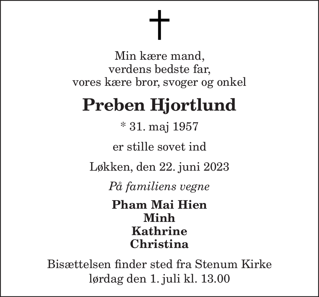 Dødsannonce for Preben Hjortlund | Nordjyske.dk