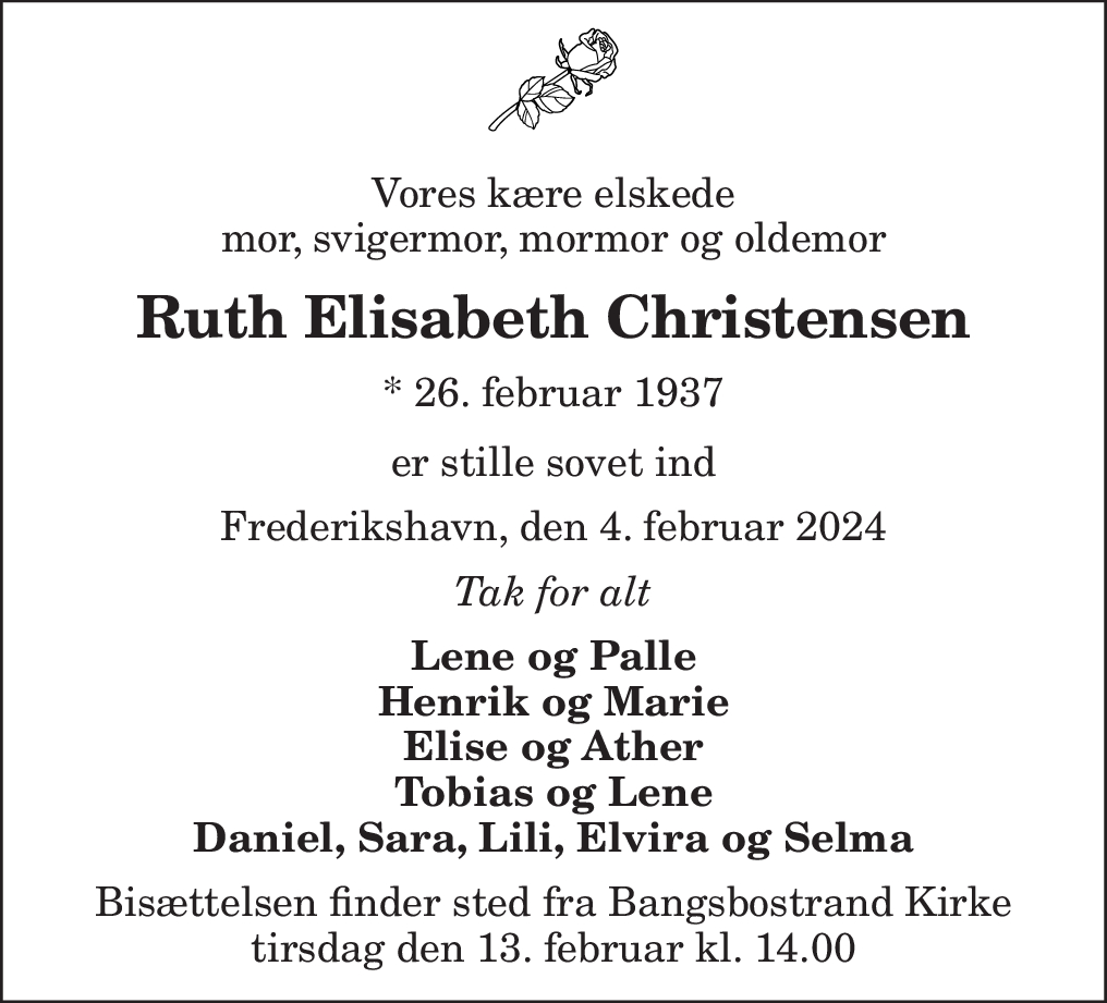 Dødsannonce for Ruth Elisabeth Christensen | Nordjyske.dk