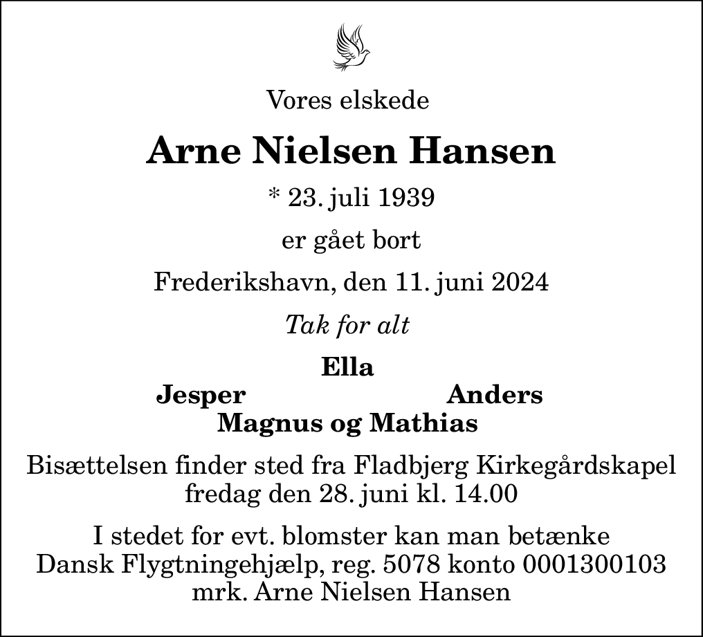 Dødsannonce for Arne Nielsen Hansen | Nordjyske.dk