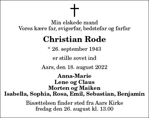 Dødsannonce for Christian Rode | Nordjyske.dk