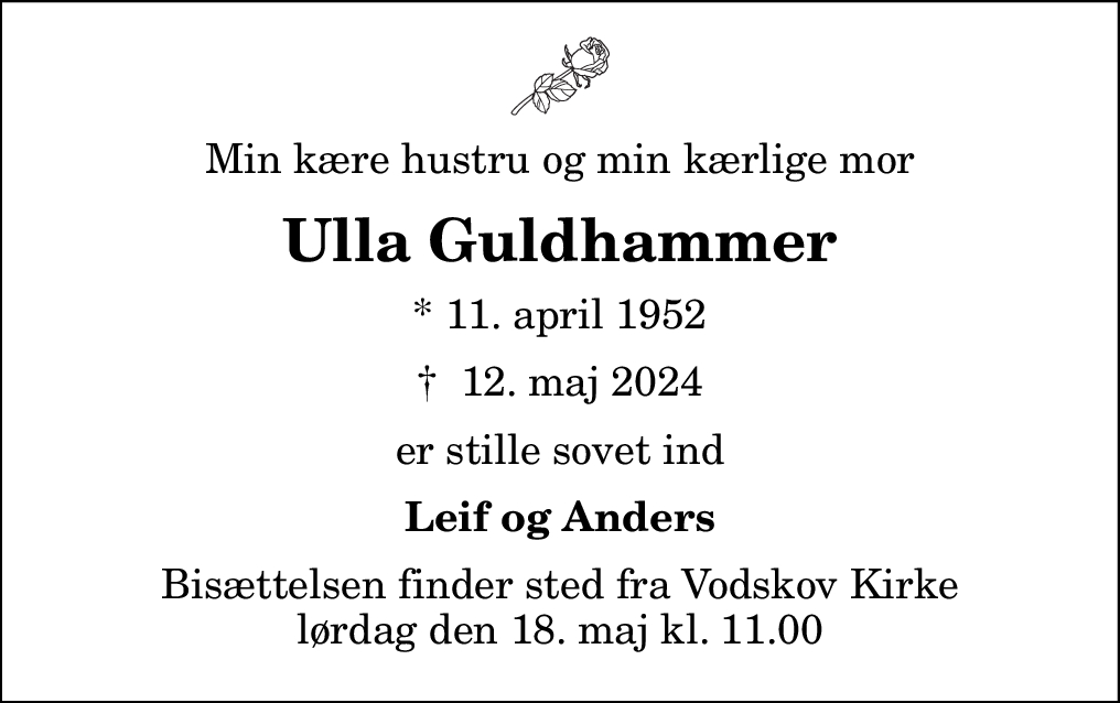 Dødsannonce for Ulla Guldhammer | Nordjyske.dk