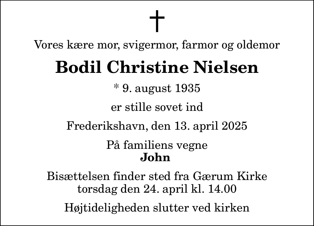 Dødsannonce for Bodil Christine Nielsen | Nordjyske.dk