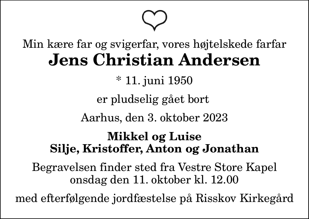 Dødsannonce for Jens Christian Andersen | Nordjyske.dk
