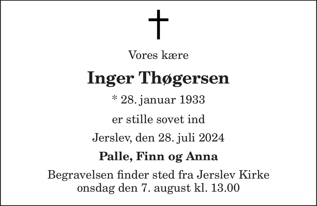 Dødsannonce for Inger Thøgersen | Nordjyske.dk