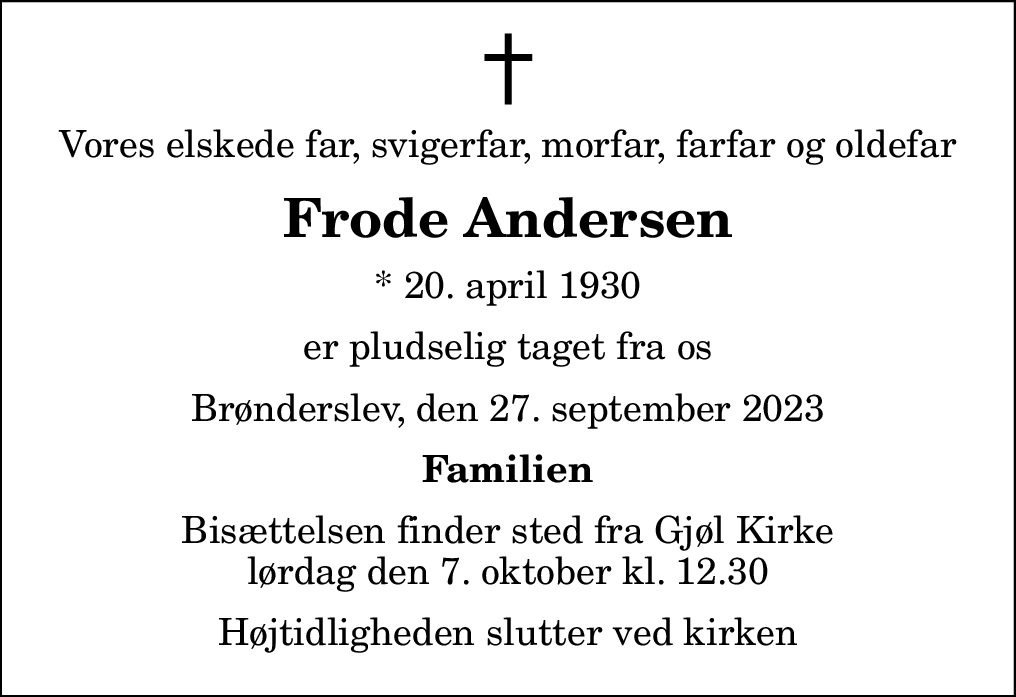 Dødsannonce for Frode Andersen | Nordjyske.dk