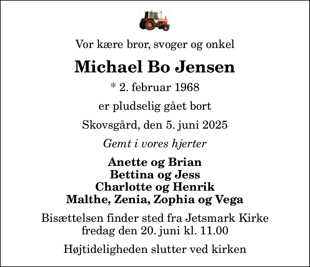 Dødsannonce for Michael Bo Jensen | Nordjyske.dk