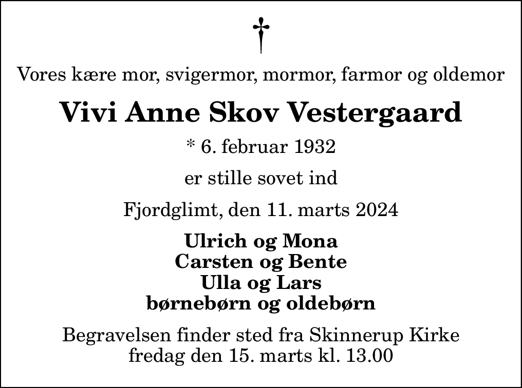 Dødsannonce for Vivi Anne Skov Vestergaard | Nordjyske.dk