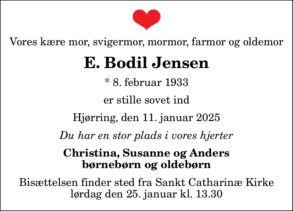 Dødsannonce for Ella Bodil Jensen | Nordjyske.dk