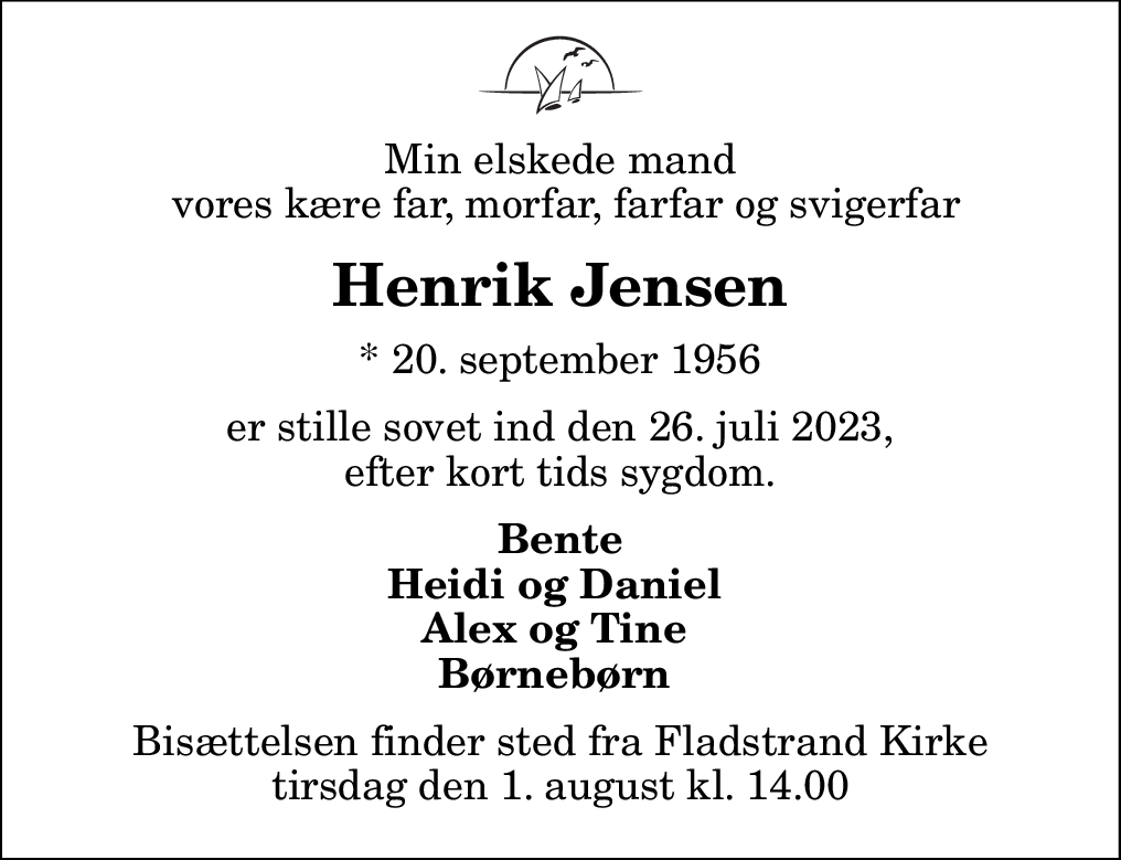 Dødsannonce for Henrik Jensen | Nordjyske.dk