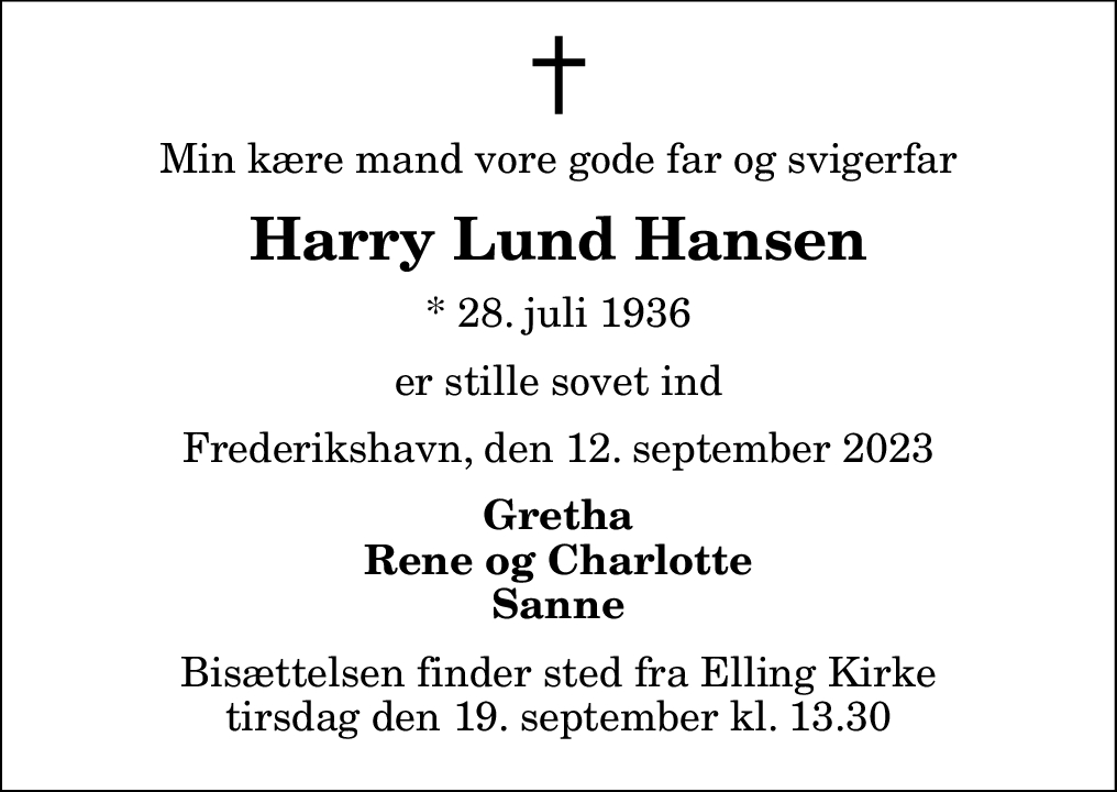 Dødsannonce for Harry Lund Hansen | Nordjyske.dk
