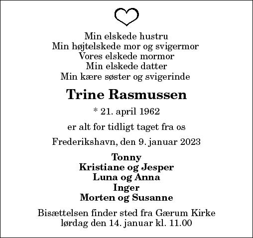 Dødsannonce for Trine Rasmussen | Nordjyske.dk