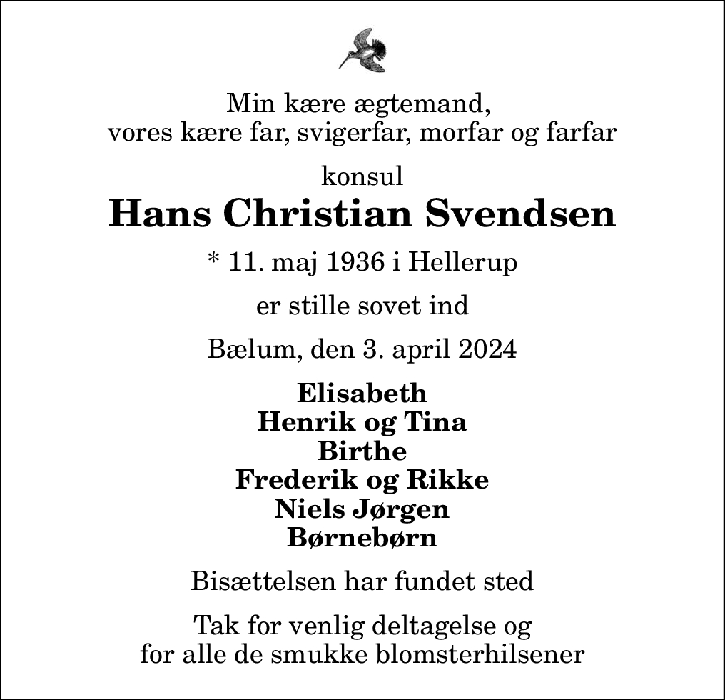 Dødsannonce for Hans Christian Svendsen | Nordjyske.dk