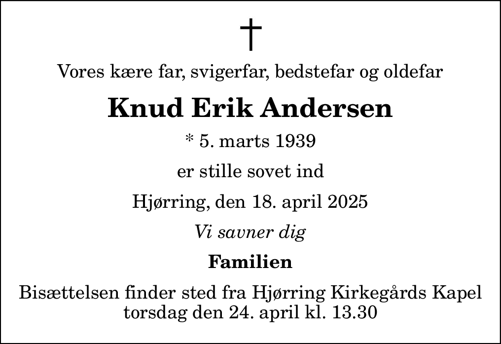 Dødsannonce for Knud Erik Andersen | Nordjyske.dk