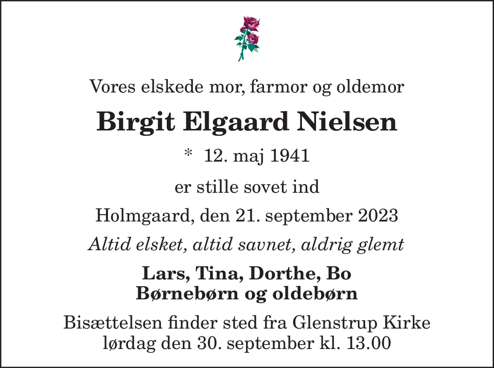 Dødsannonce for Birgit Elgaard Nielsen | Nordjyske.dk