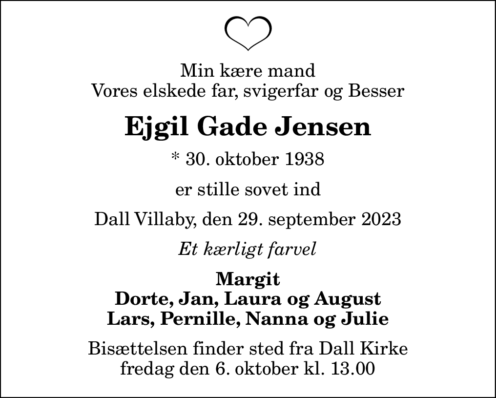Dødsannonce for Ejgil Gade Jensen | Nordjyske.dk