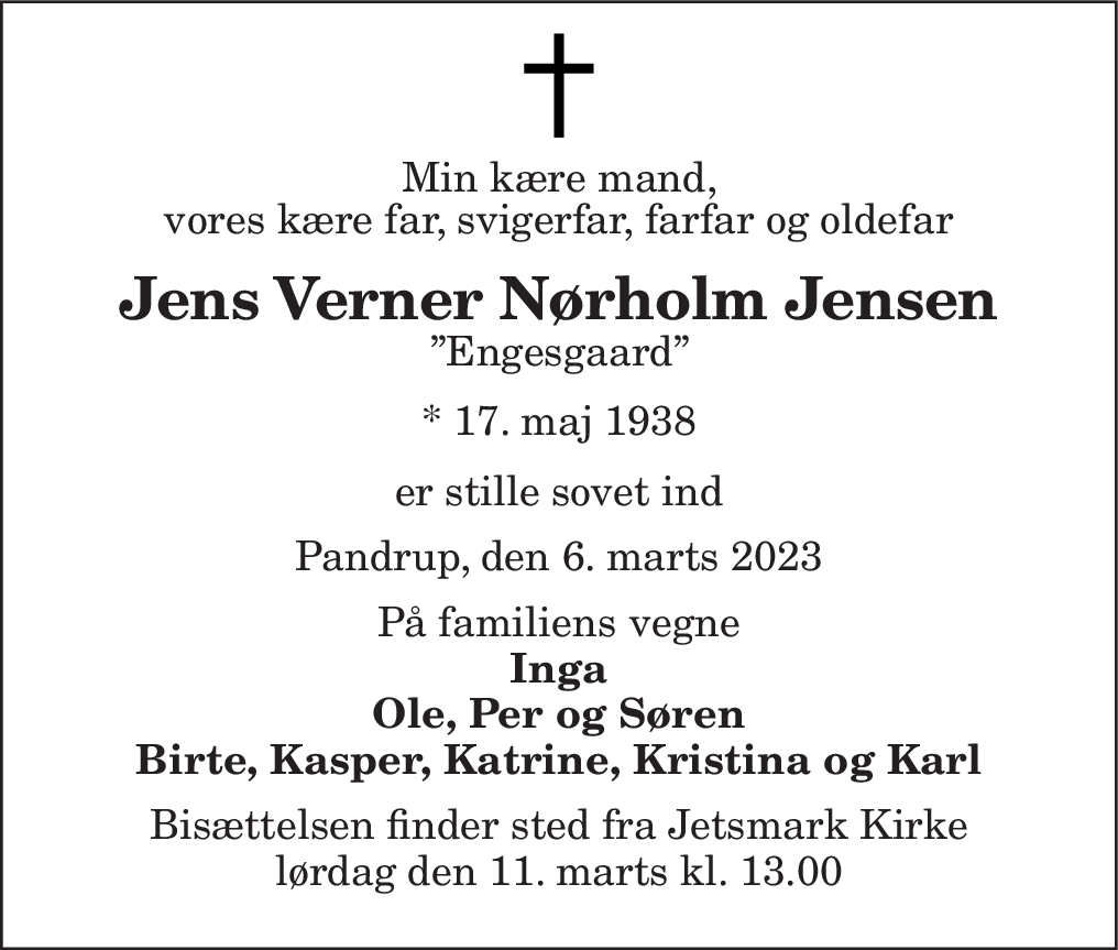 Dødsannonce for Jens Verner Nørholm Jensen | Nordjyske.dk