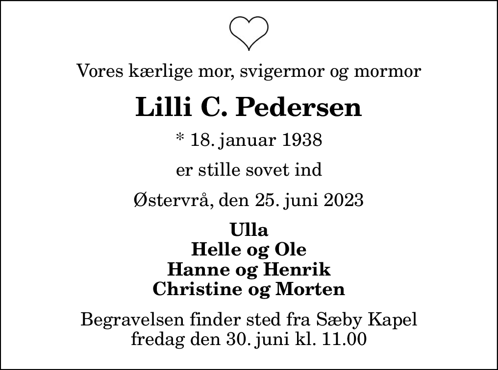 Dødsannonce for Lilli Christine Pedersen | Nordjyske.dk