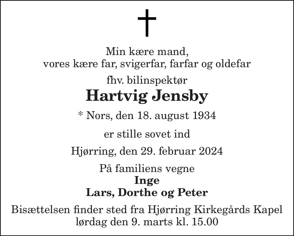 Dødsannonce for Hartvig Jensby | Nordjyske.dk