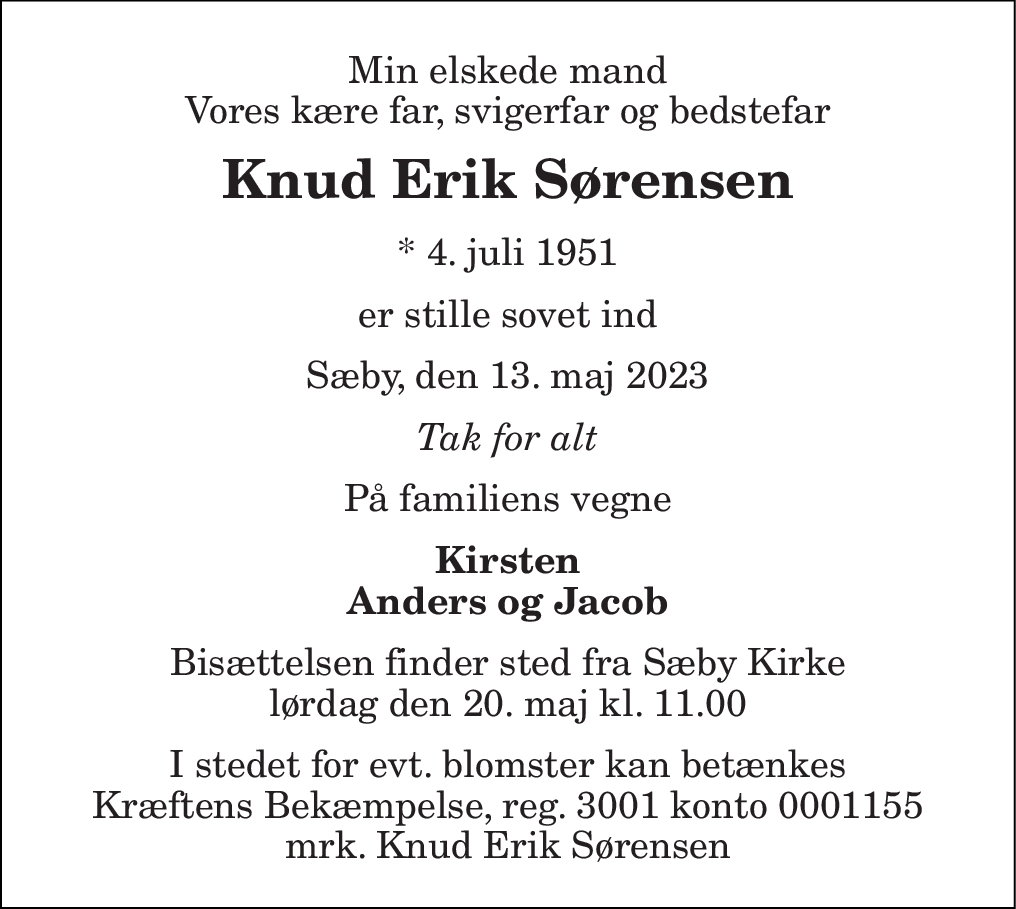 Dødsannonce for Knud Erik Sørensen | Nordjyske.dk