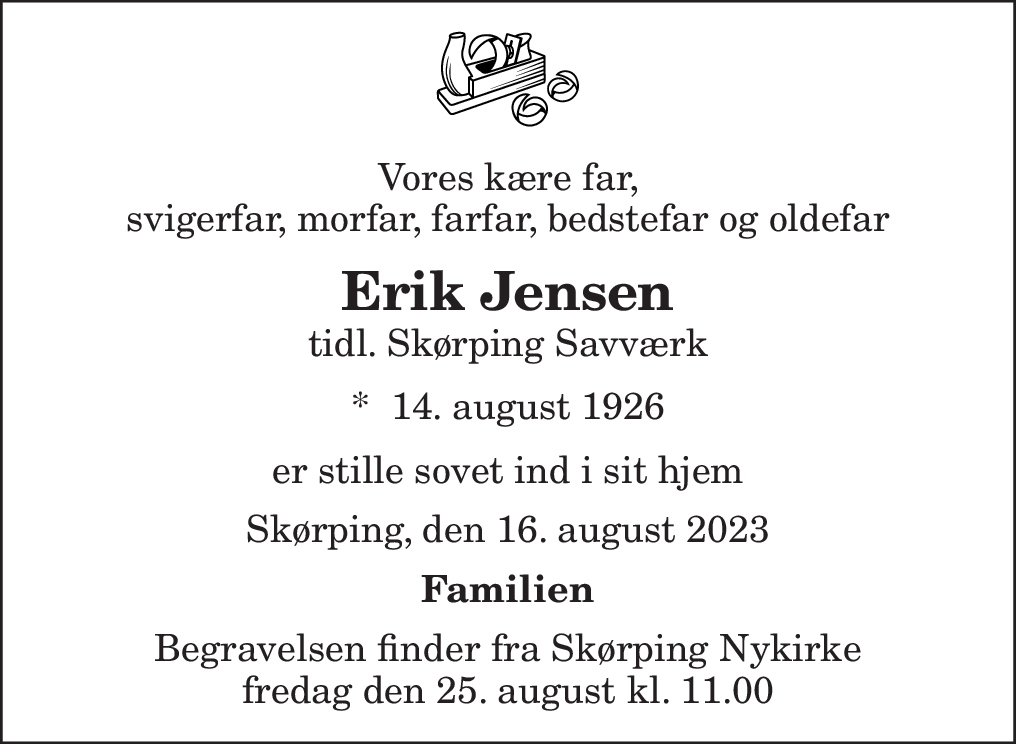 Dødsannonce for Erik Jensen | Nordjyske.dk