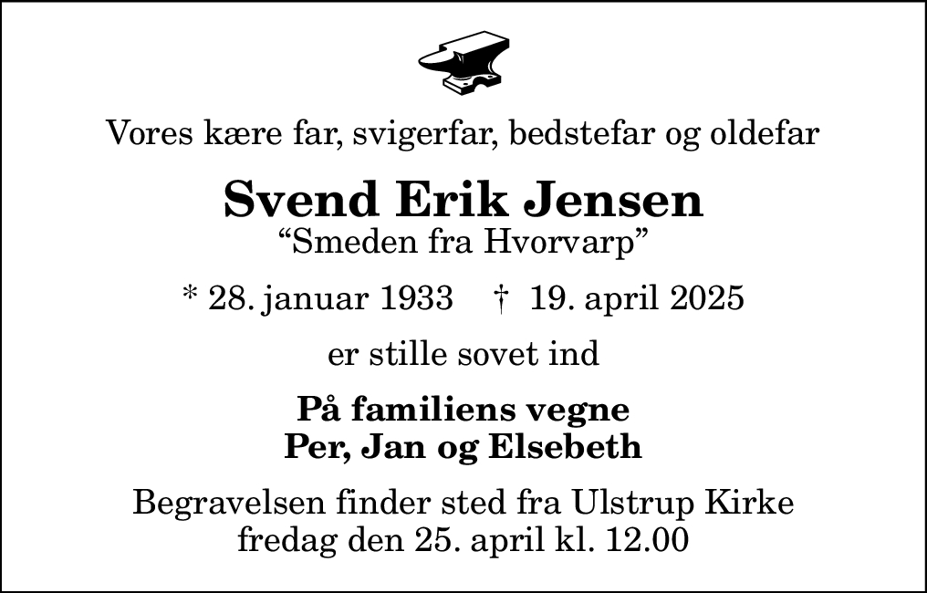 Dødsannonce for Svend Erik Jensen | Nordjyske.dk