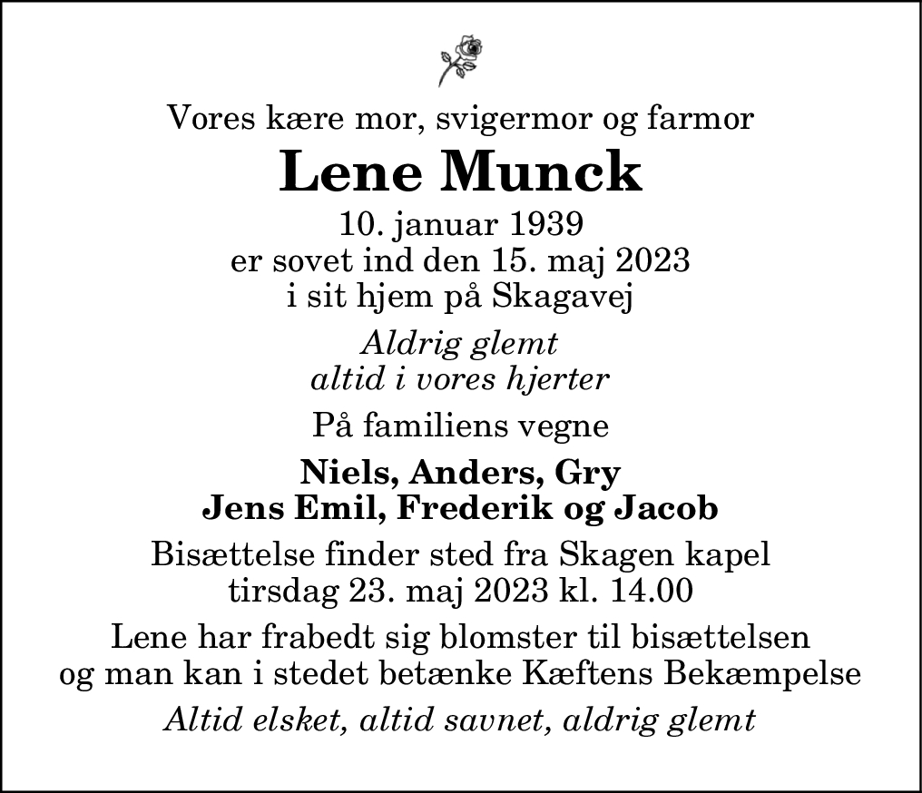 Dødsannonce for Lene Munck | Nordjyske.dk