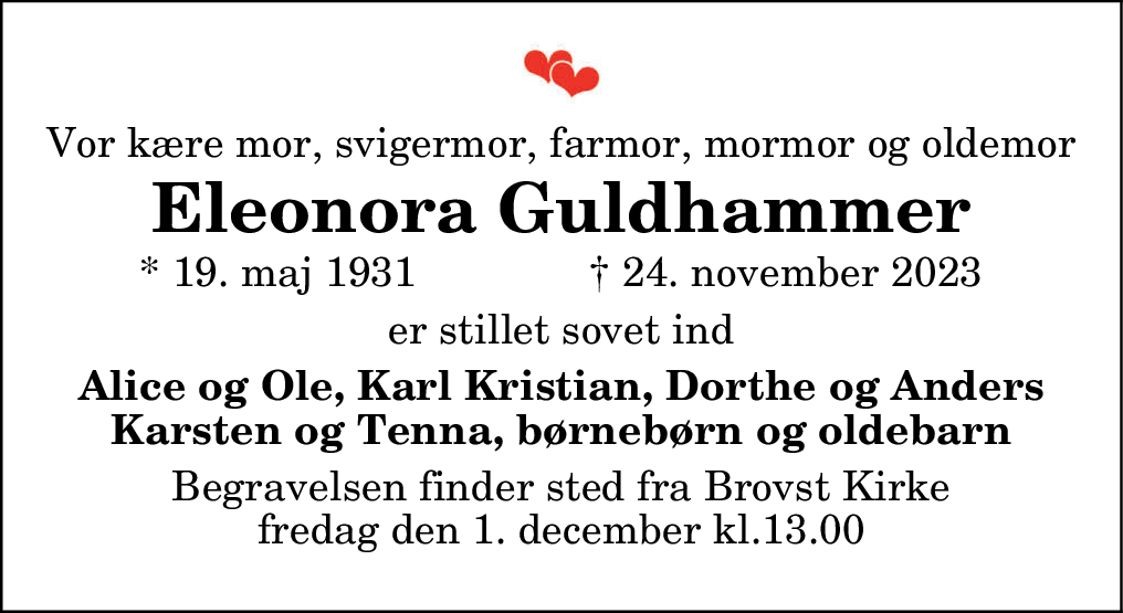 Dødsannonce for Eleonora Guldhammer | Nordjyske.dk