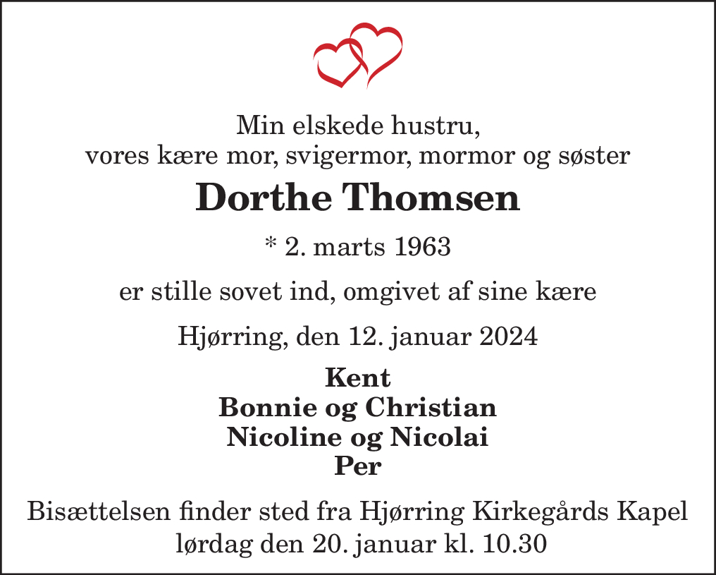 Dødsannonce for Dorthe Thomsen | Nordjyske.dk