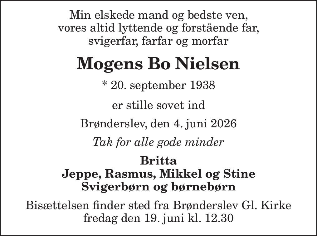 Dødsannonce for Mogens Bo Nielsen | Nordjyske.dk