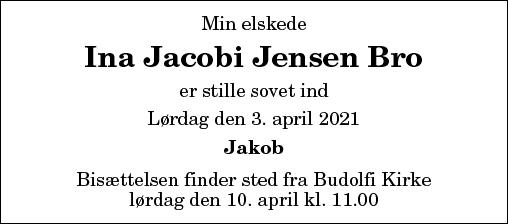 Dødsannonce for Ina Jacobi Jensen Bro | Nordjyske.dk