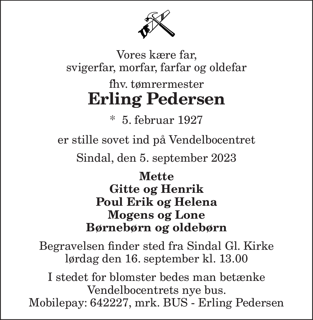 Dødsannonce for Erling Pedersen | Nordjyske.dk
