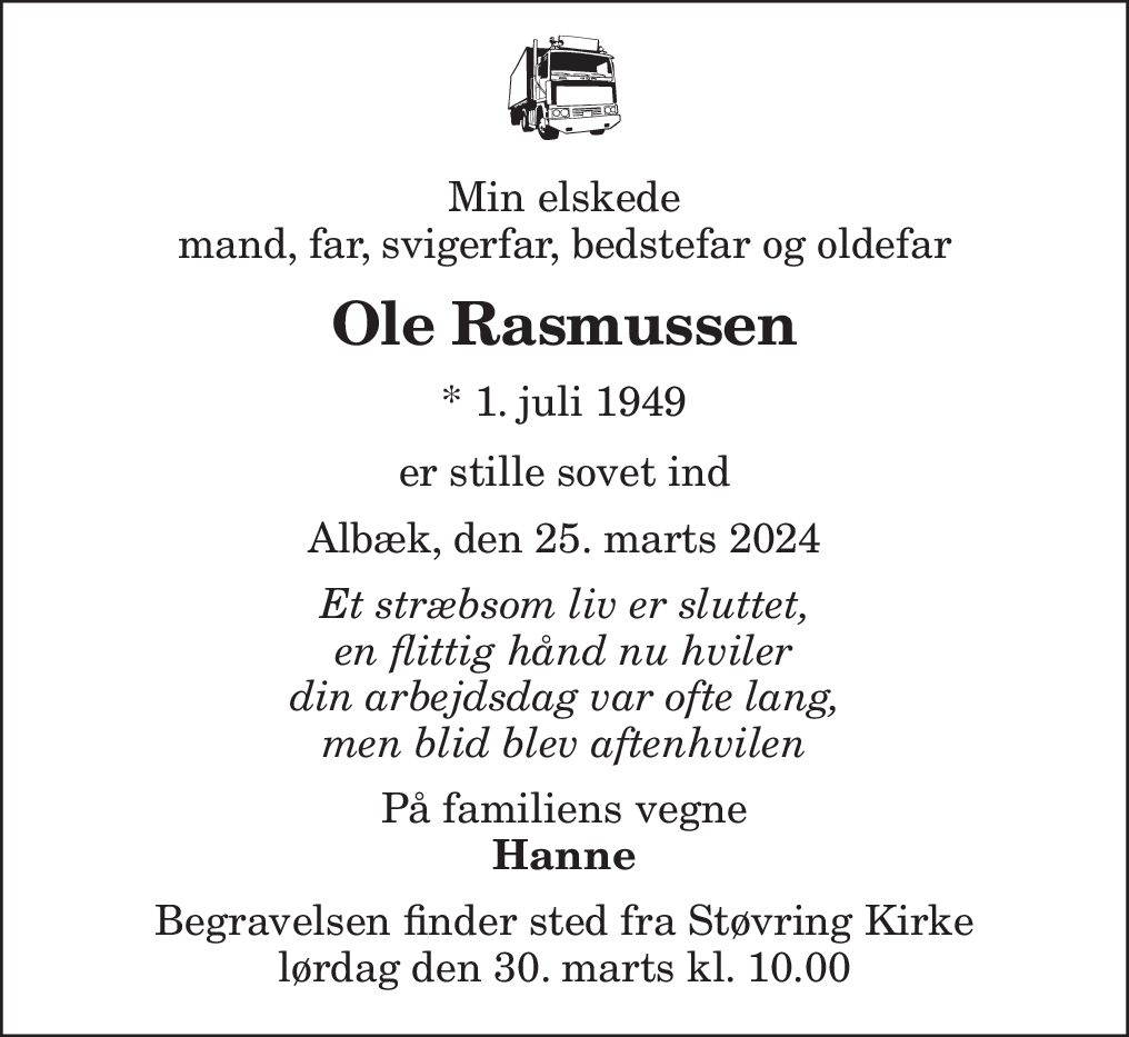 Dødsannonce for Ole Rasmussen | Nordjyske.dk