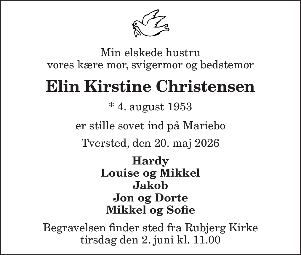 Dødsannonce for Elin Kirstine Christensen | Nordjyske.dk