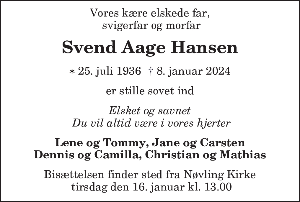 Dødsannonce for Svend Aage Hansen | Nordjyske.dk