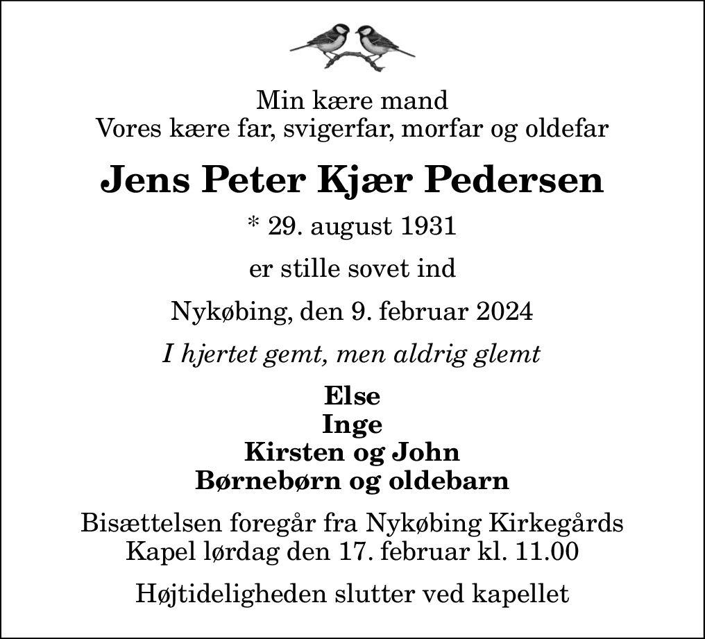 Dødsannonce for Jens Peter Kjær Pedersen | Nordjyske.dk