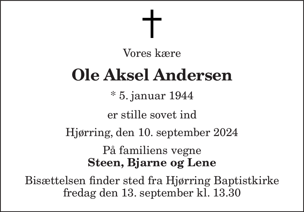 Dødsannonce for Ole Aksel Andersen | Nordjyske.dk