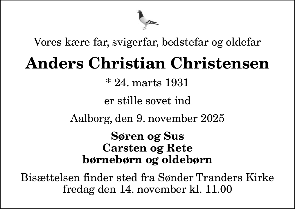 Dødsannonce for Anders Christian Christensen | Nordjyske.dk