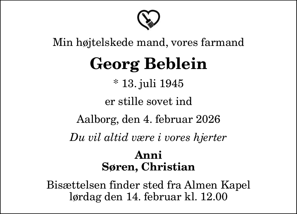 Dødsannonce for Georg Beblein | Nordjyske.dk