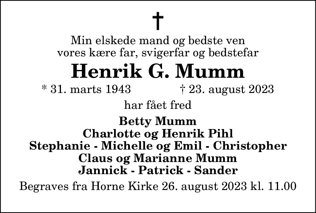 Dødsannonce for Henrik G. Mumm | Nordjyske.dk