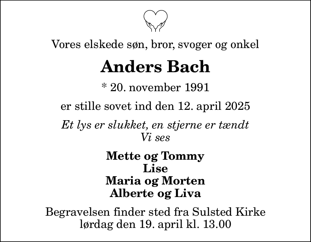 Dødsannonce for Anders Bach | Nordjyske.dk